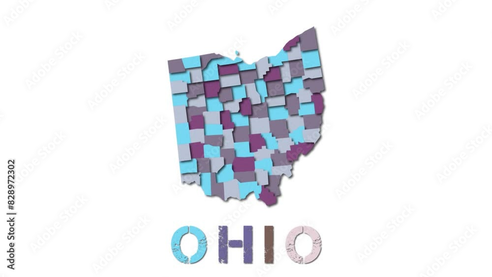 Ohio map with paper regions. Animated us state map growing from regions ...