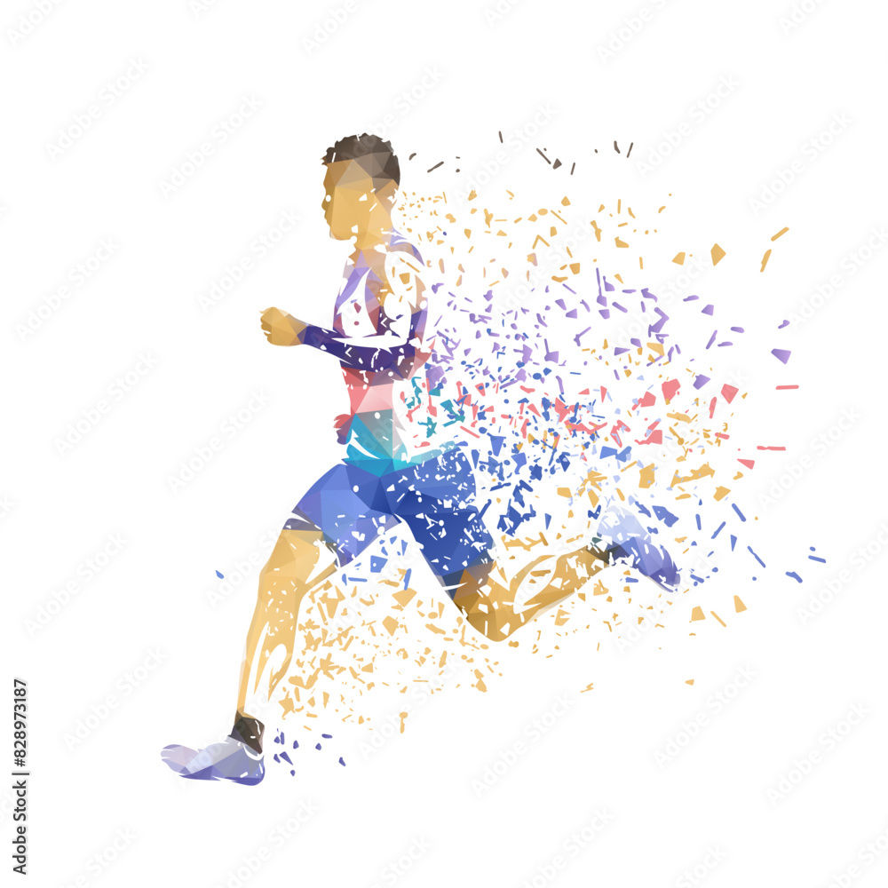 Run, running man, isolated low poly vector illustration with shatter ...
