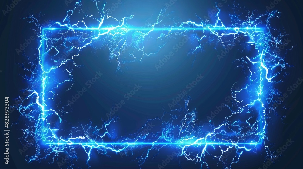 Lightning frames, blue electric borders of rectangular and square ...