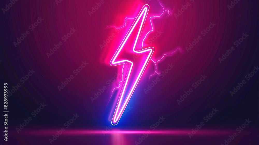 Neon lightning bolt icon. Glowing neon thunder flash sign, electrical ...