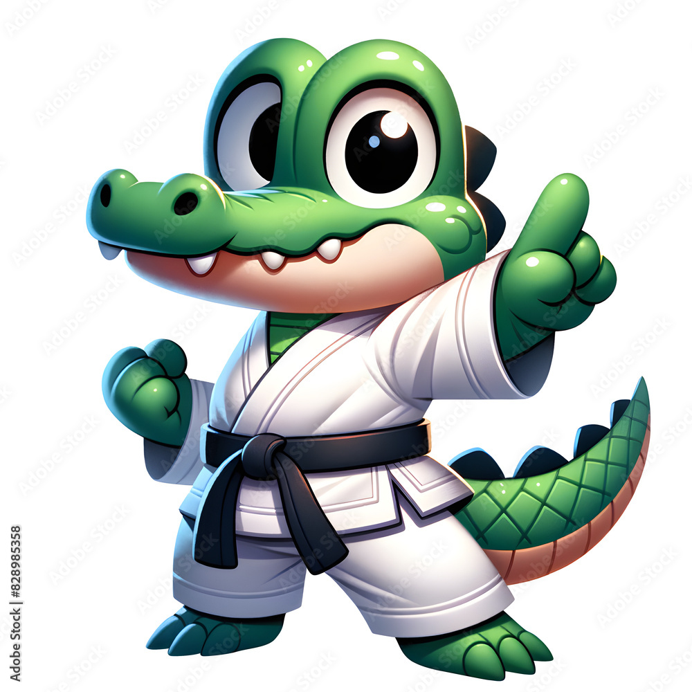 Cartoon illustration (PNG 300 dpi), Crocodile is practicing karate ...