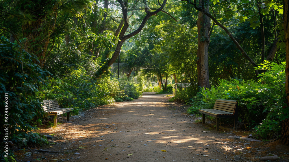 pathway with tree and foliage, safari park path, natural decoration ...