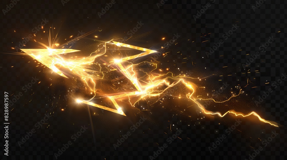Realistic 3D golden lightning symbol. Gold with highlights and ...