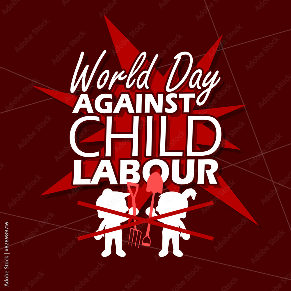 World Day Against Child Labour campaign banner. Illustration of two ...