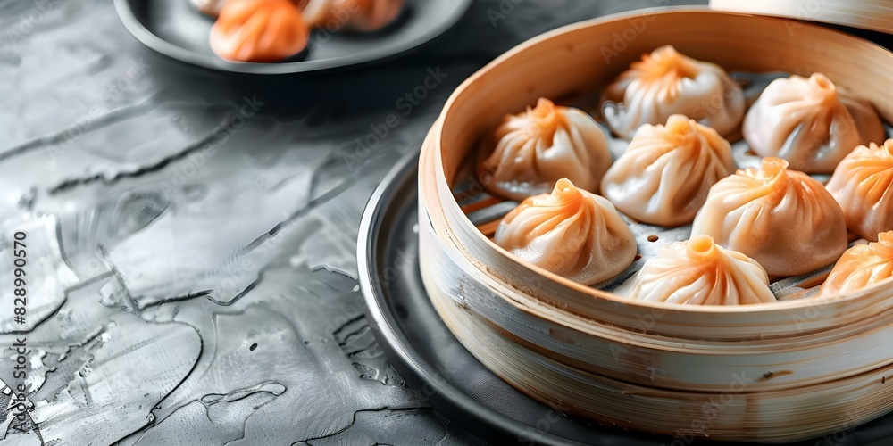 Chinese Soup Dumplings in a Traditional Rattan Basket Steamer. Concept ...