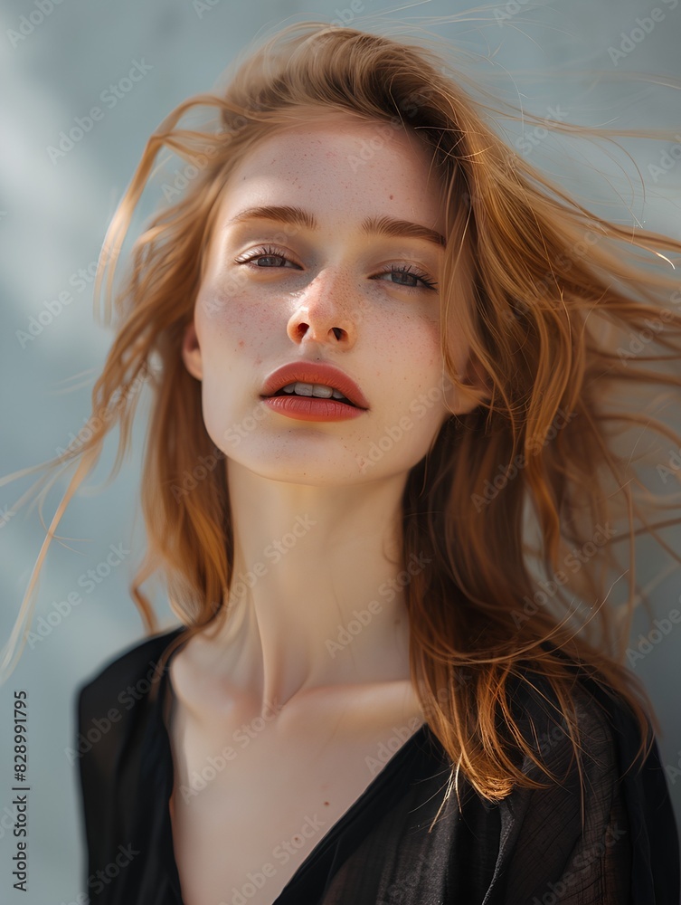 A beautiful Russian model with medium-length hair and light brown eyes ...