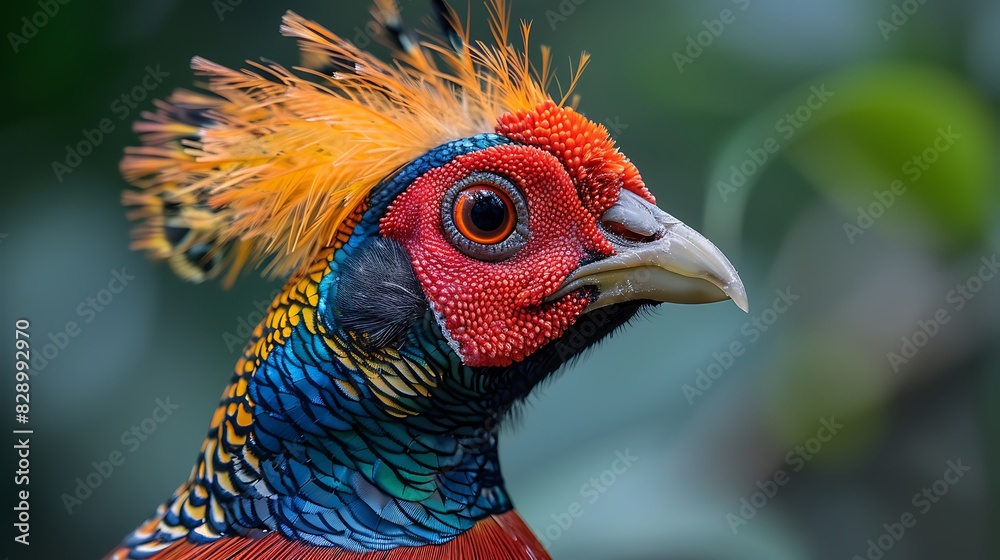 adult male Golden Pheasant Chrysolophus pictus with goldenyellow crest ...