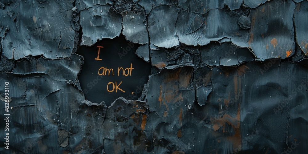 Burned paper with 'I am not OK' text revealing black background ...