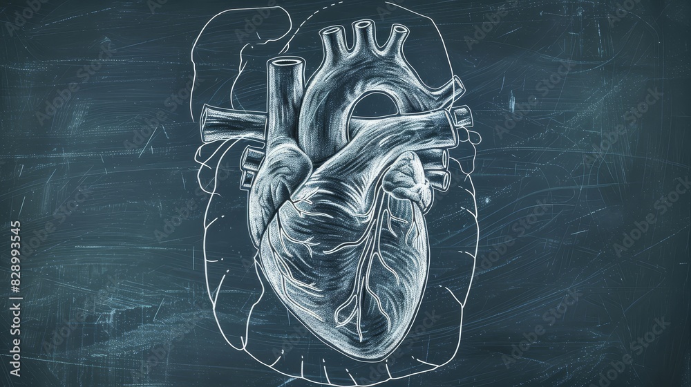 Crosssection of the human heart in a detailed, muted anatomical ...