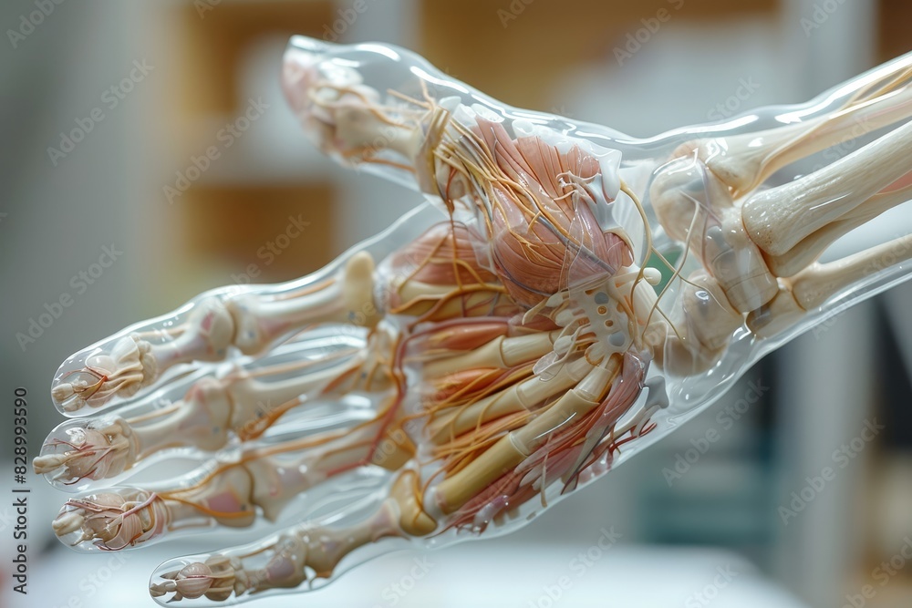 Detailed anatomical cutaway of a human hand in chiaroscuro ...