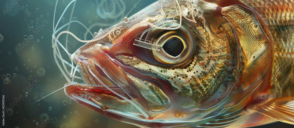 Biology background featuring a detailed image of a fish's gills and ...
