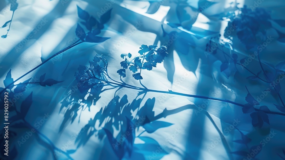 Sheets of cyanotype paper exposed to sunlight, with objects creating ...