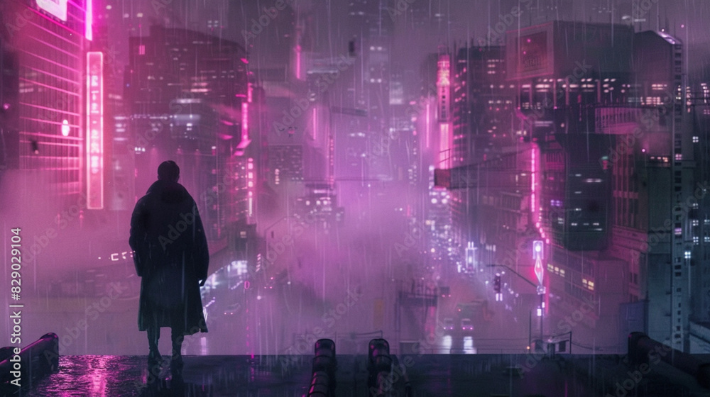 concept art of man in the cyber city, dystopia futuristic city, game ...