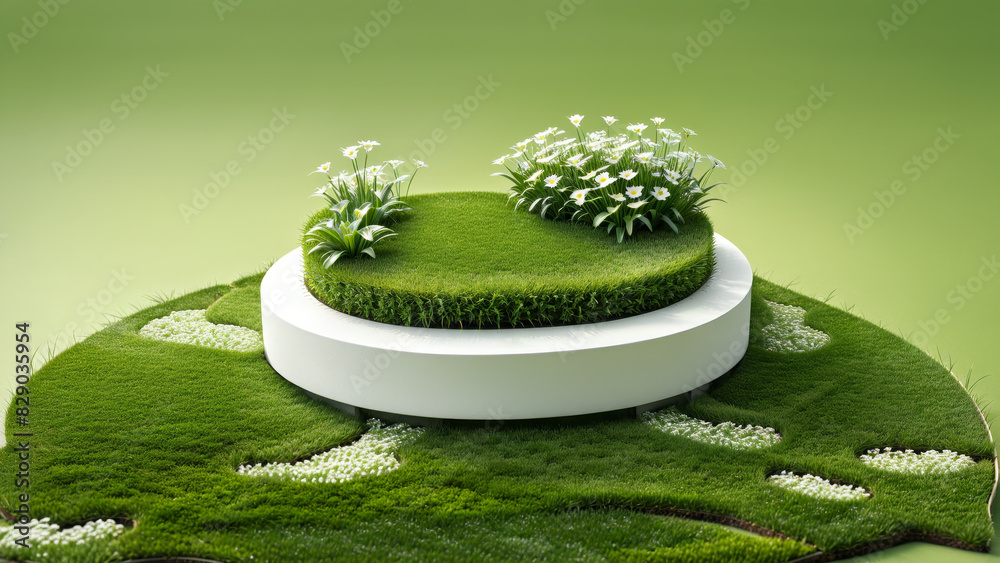 Gardening Grass 3D podium, green field land ground render isolated ...