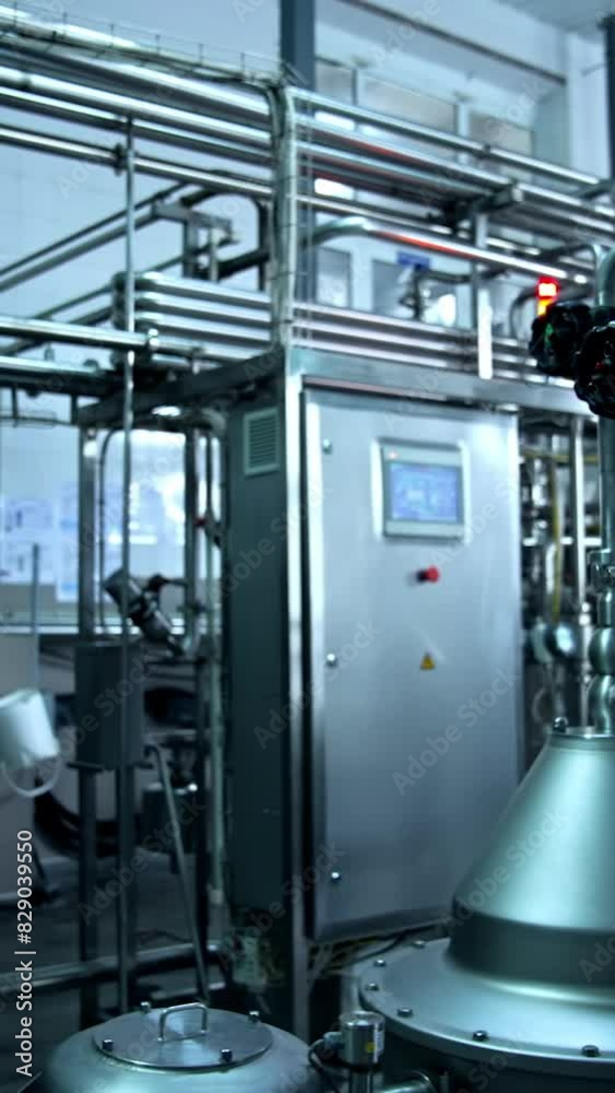 Vidéo Stock ?omplex pipe system with sensors at milk production factory ...
