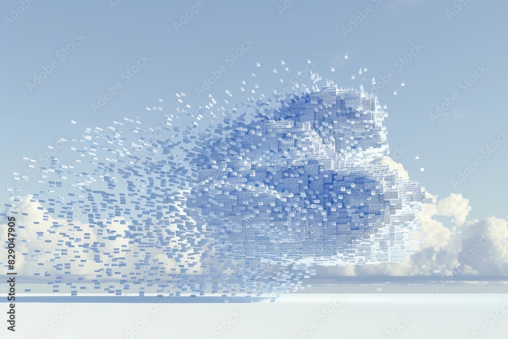 Abstract digital representation of cloud technology with a flow of data ...
