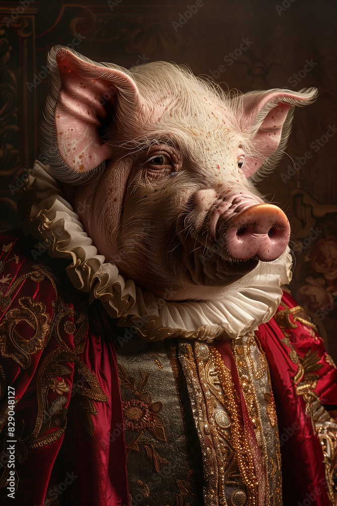Pig character in medieval style. Illustrations created using artificial ...