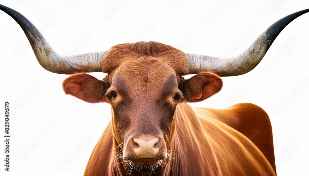 texas longhorn cow front view cattle portrait isolated on background ...