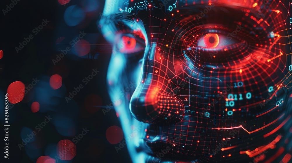 MLB 3d illustration Robot humanoid face close up with graphic concept ...