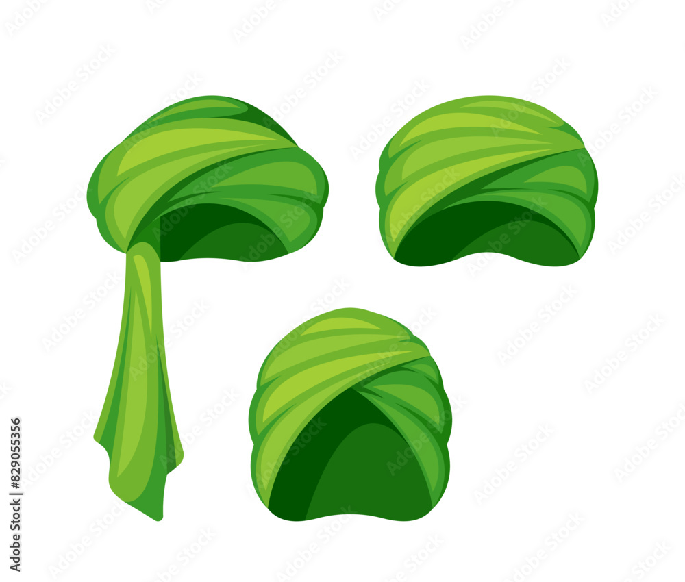 Three Traditional Eastern Turbans In Green Color Isolated On White ...
