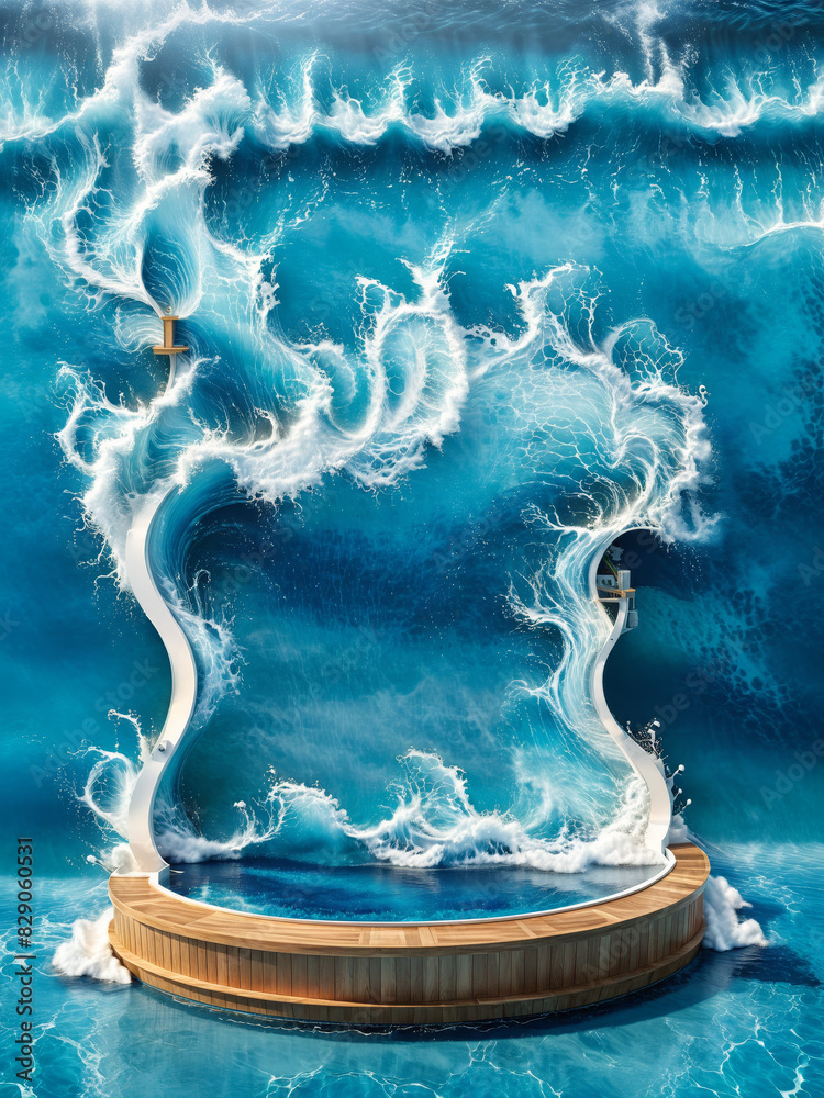 water podium, ocean display stand platform, liquid wave ocean splash ...