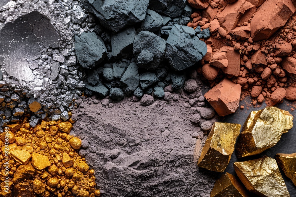 Collection of diverse minerals and rocks in various colors and textures ...