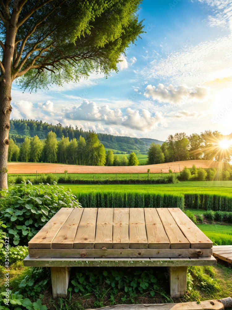 Empty Wooden Table Product Podium: Farm Wood Nature Field Table ...