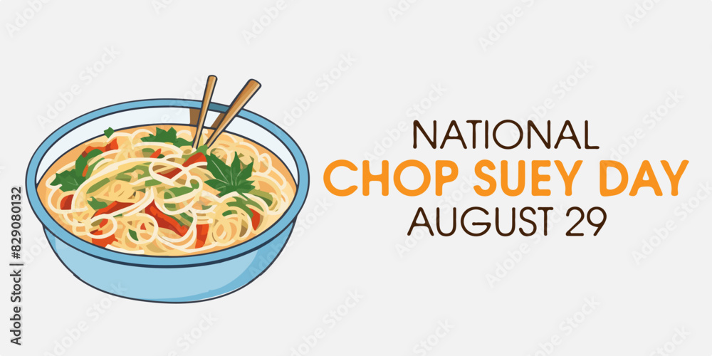 Vetor de National Chop Suey Day flat cartoon illustration. Bowl with ...