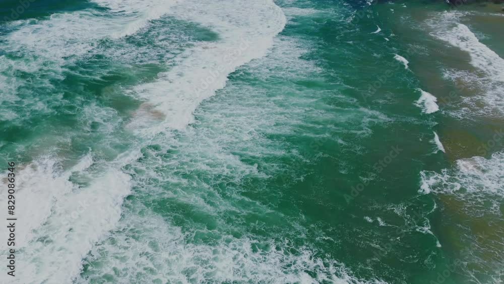 Beautiful texture of big power ocean waves with whitewash. Aerial top ...