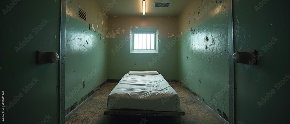 A prison cell in the USA. Interior of solitary confinement cell with ...