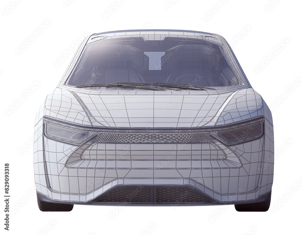 3d schematic wireframe blueprint plan view of generic no brand car ...