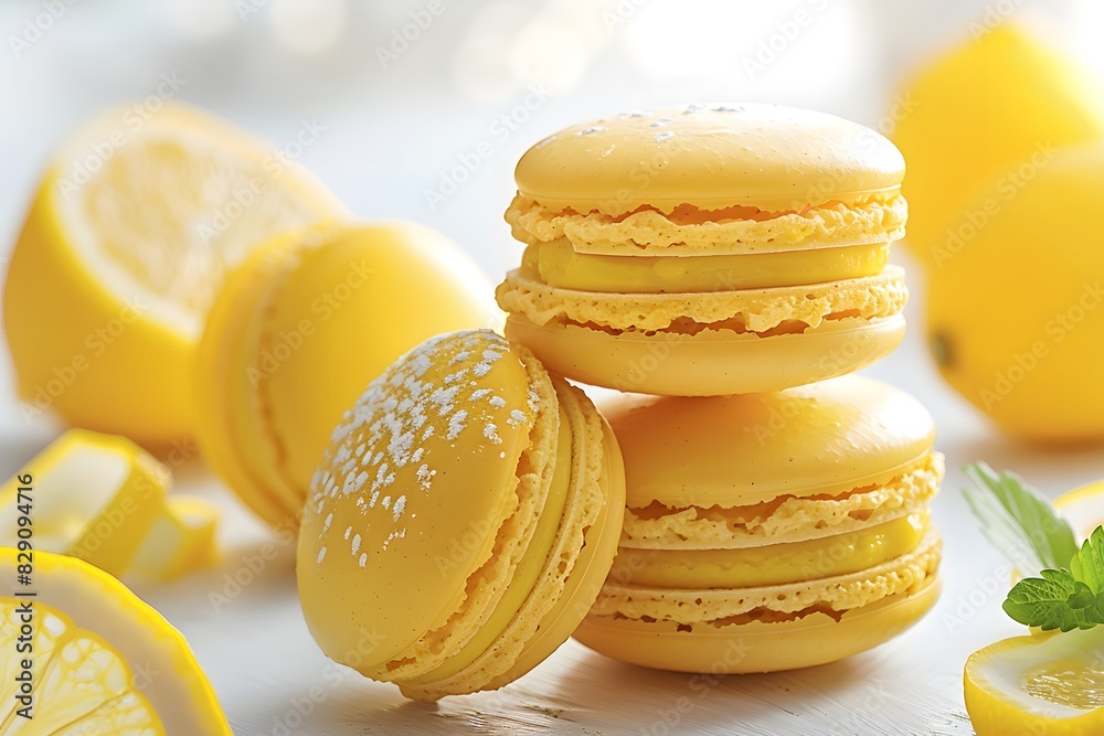 Stacked lemon macarons with lemon slices Stock Illustration | Adobe Stock