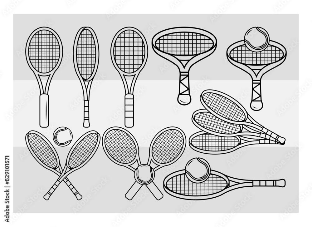 Tennis Racket SVG Silhouette Bundle, Tennis Racket Silhouette, Sports ...