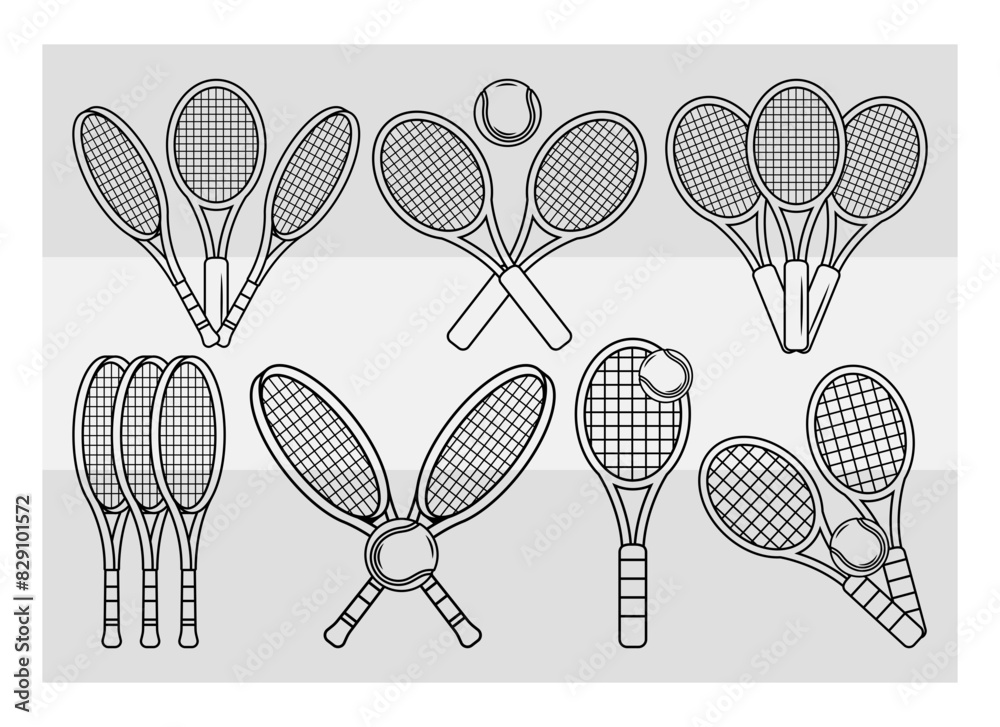 Tennis Racket SVG Silhouette Bundle, Tennis Racket Silhouette, Sports ...