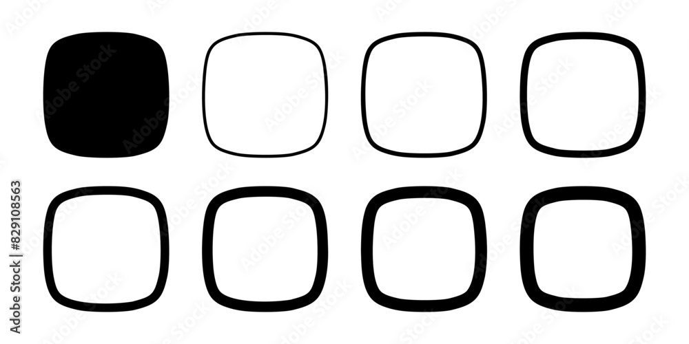 Set of squircles or squares with rounded borders and corners. Simple ...