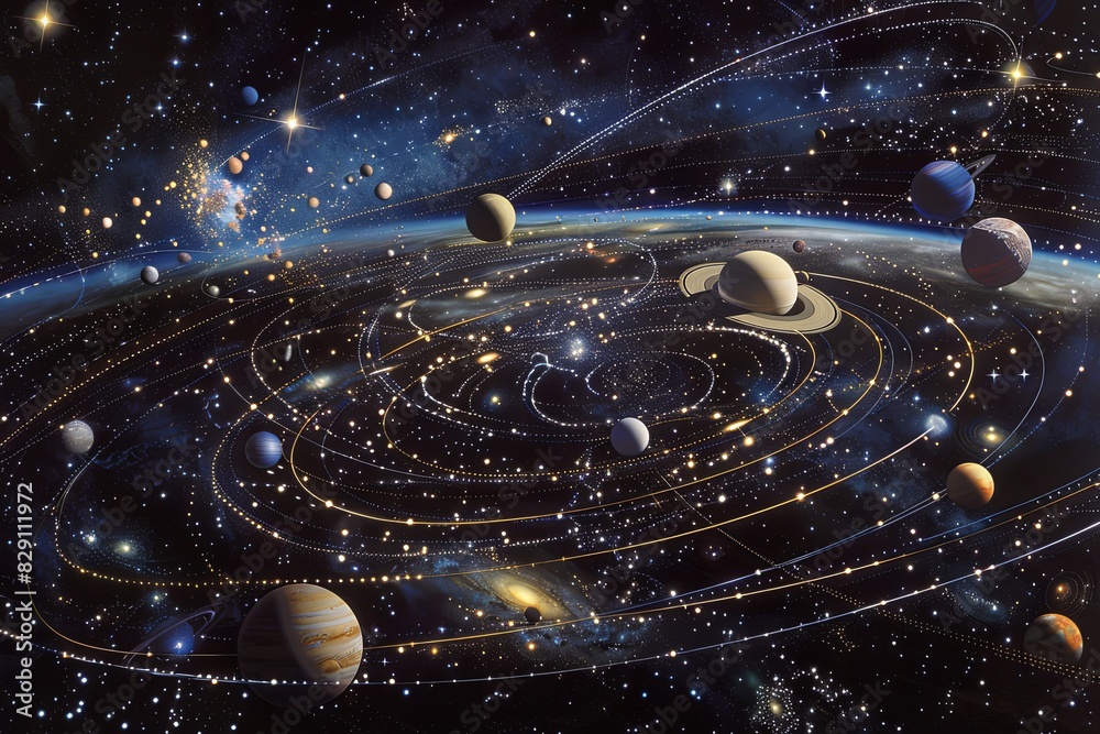 Artwork depicting the solar system with all its planets, showcasing the ...