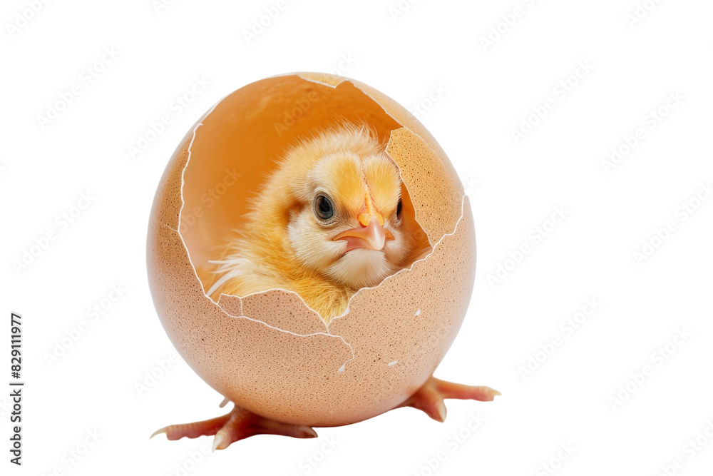 Foto de Tiny Baby Chicken Breaking Out of Egg Shell Isolated on ...