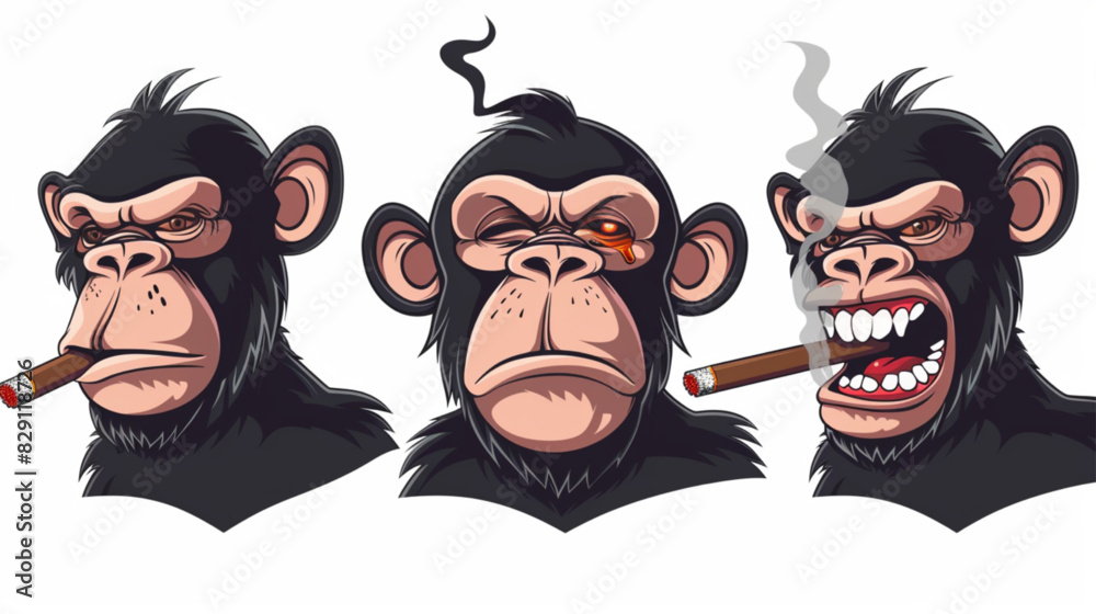 chimpanzee or monkey smoking a cigar mascot logo ,monkey angry face ...