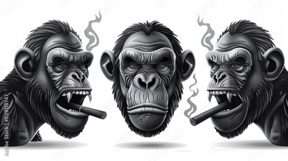 chimpanzee or monkey smoking a cigar mascot logo ,monkey angry face ...