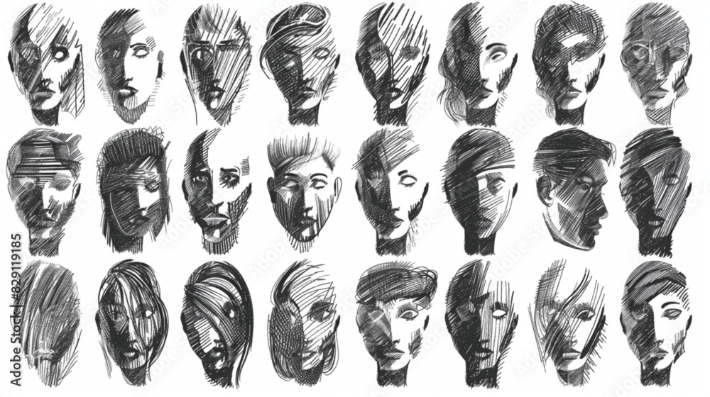 Vetor de Crosshatch pattern texture set. Hand drawn pencil line. Wood ...