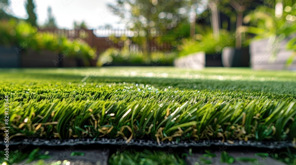 Artificial turf being installed in a backyard, offering the beauty of ...