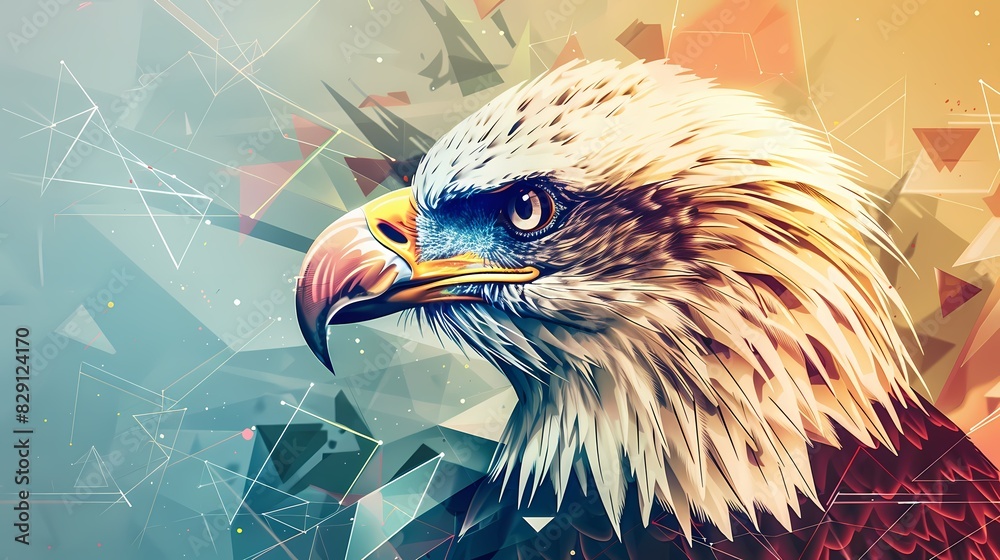 A geometric and colorful abstract artwork of a majestic eagle. The ...