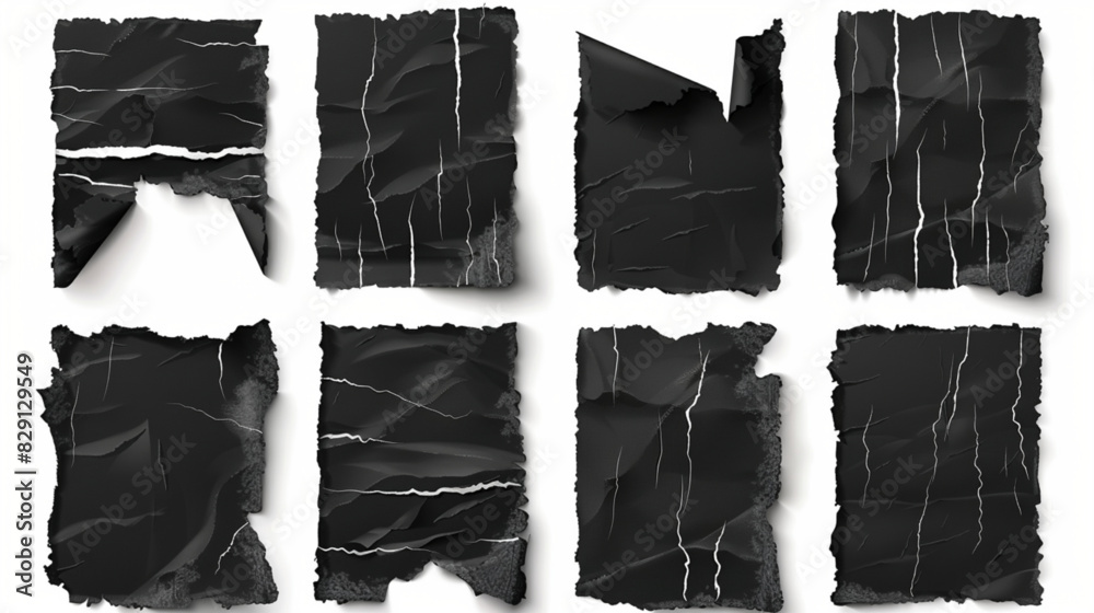 Set of jagged edge rectangle shape. Black ripped paper sheet with ...