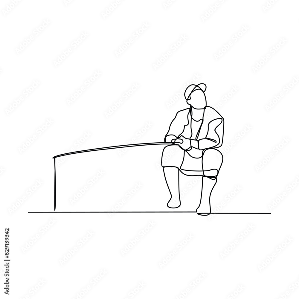 One continuous line drawing of people do fishing vector illustration ...