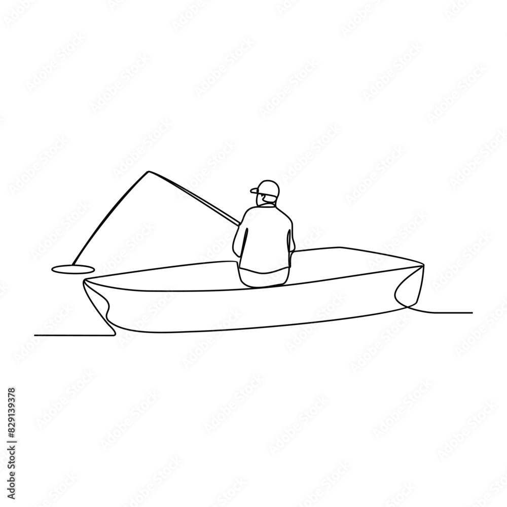 One continuous line drawing of people do fishing vector illustration ...