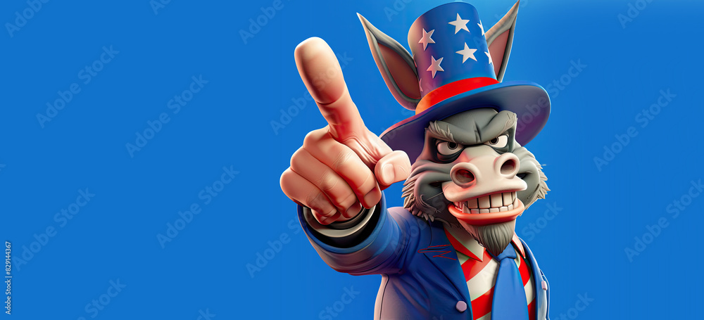 Angry United States of America Democratic Party Donkey on a Blue ...