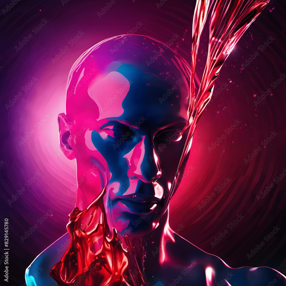 Surreal Futuristic Human Head with Neon Liquid Flow in Vibrant Colors ...