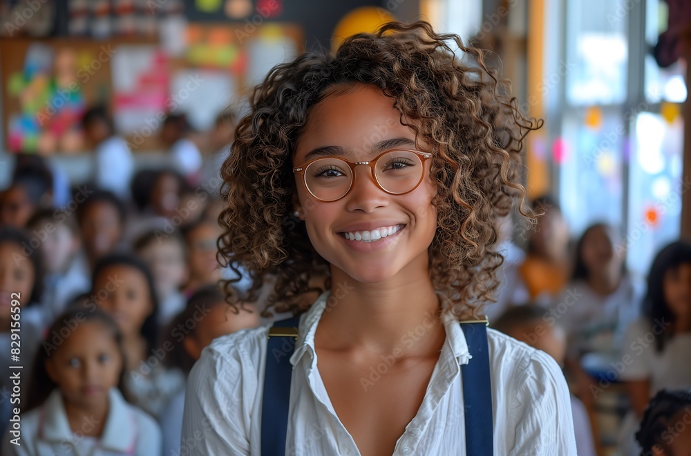 Professora da educação infantil em sala de aula Stock Photo | Adobe Stock