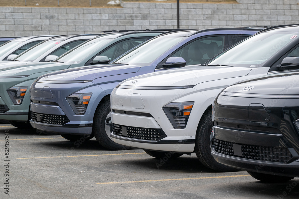 St. John's, Newfoundland, Canada- June 1, 2024: A row of Hyundai EUV ...
