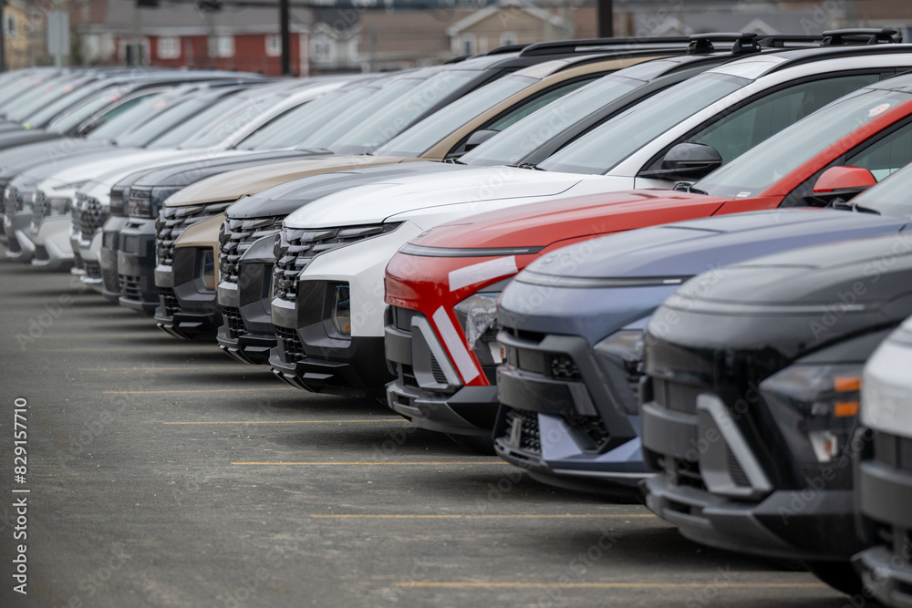 St. John's, Newfoundland, Canada- May 1, 2024: A row of Hyundai EUV ...
